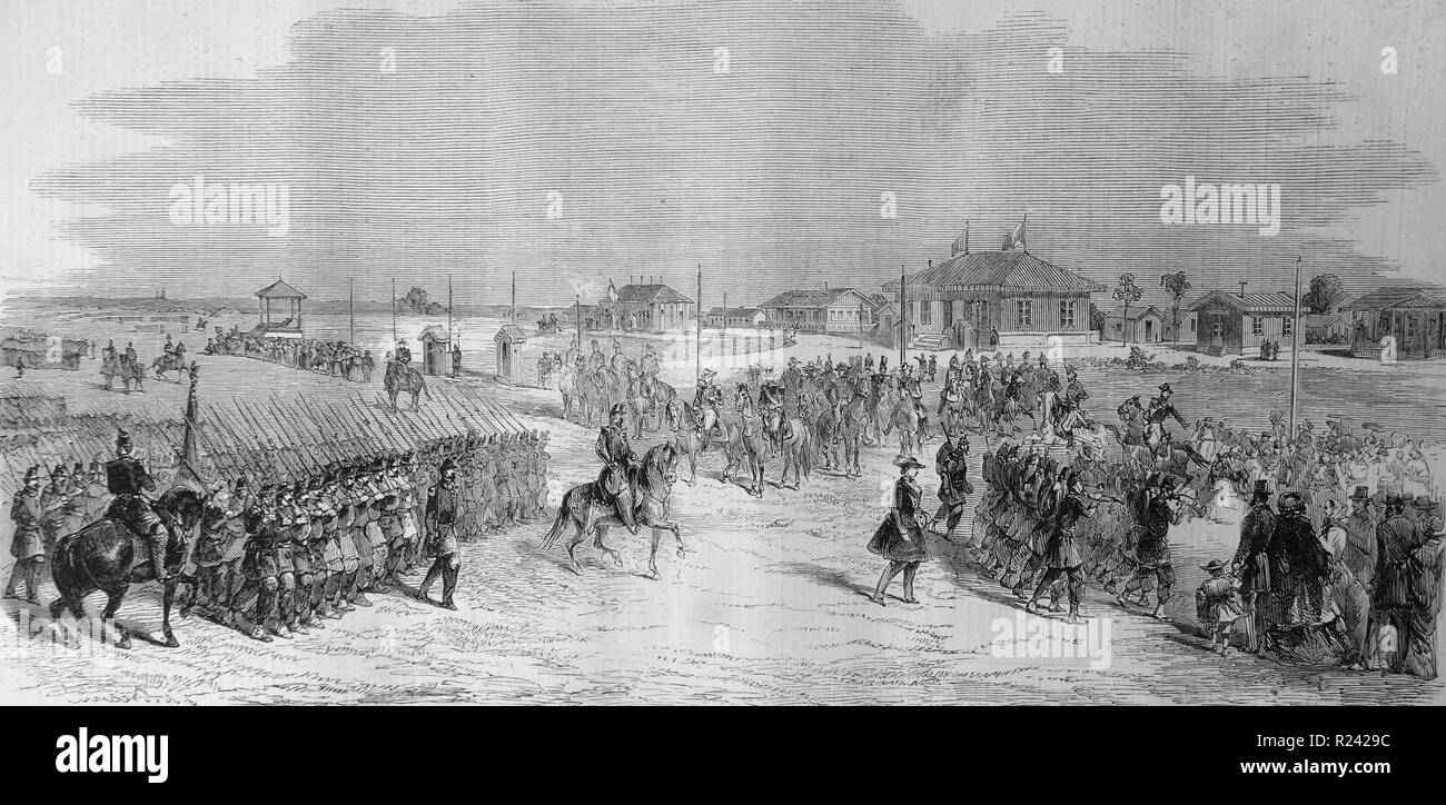 Engraving depicting the Imperial Head-Quarters at the Camp at Chalons ...