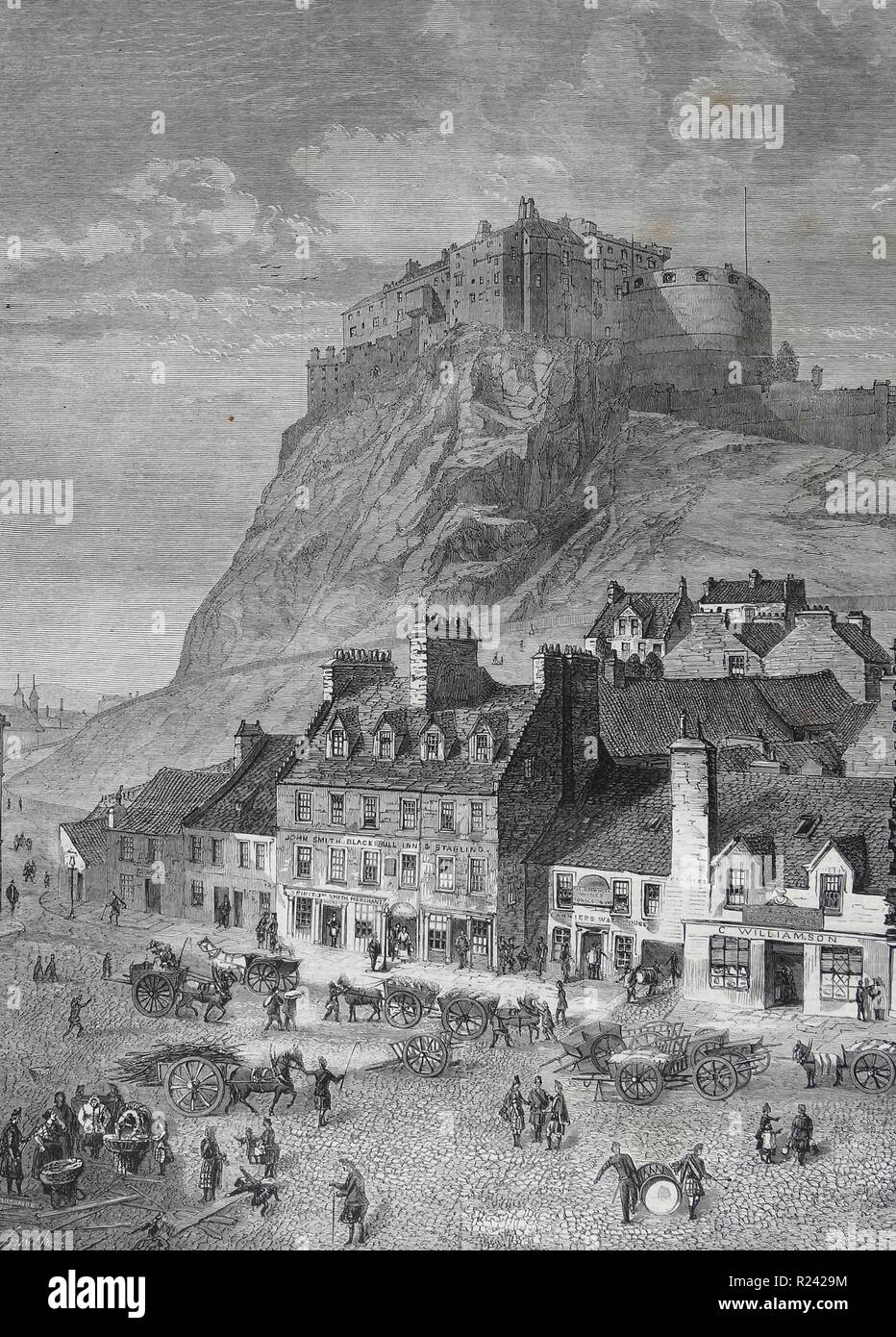Engraving depicting Edinburgh Castle, from the Corn Exchange in the ...