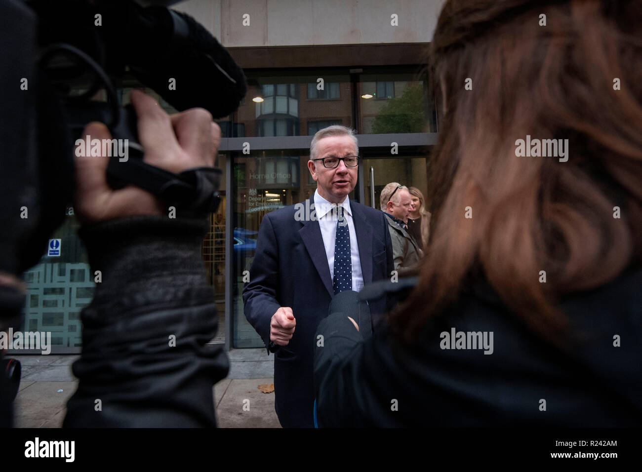 Environment secretary michael gove speaking outside the department for ...