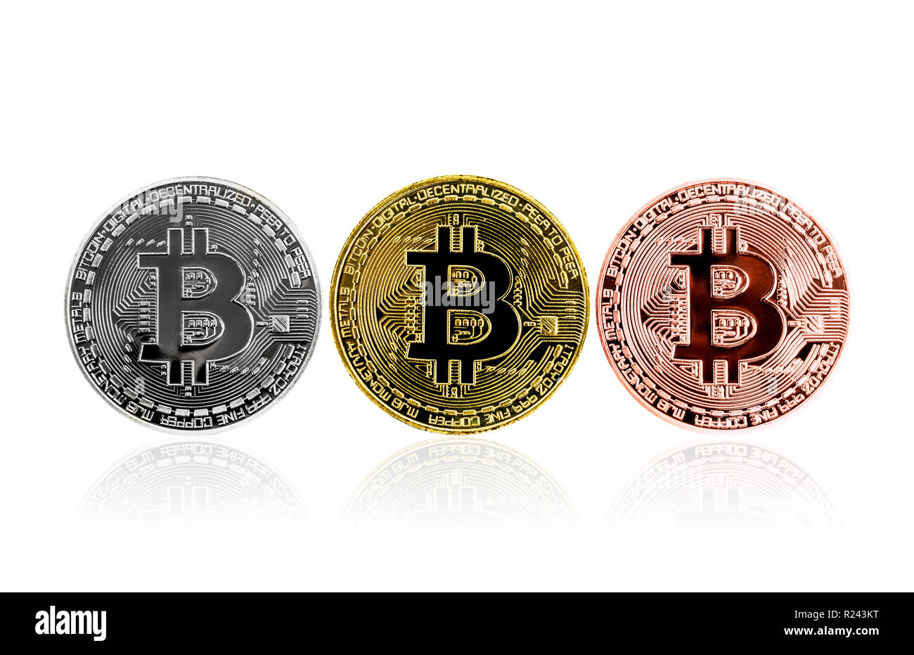 Set of Bitcoin. Physical bit coin. Digital currency. Cryptocurrency ...