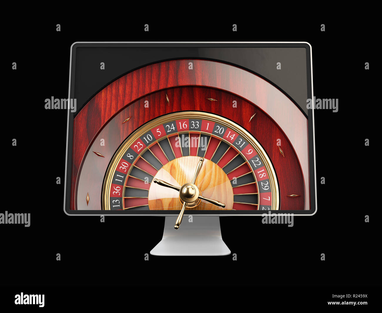 3d illustration of Monitor with casino roulette wheel on screen ...