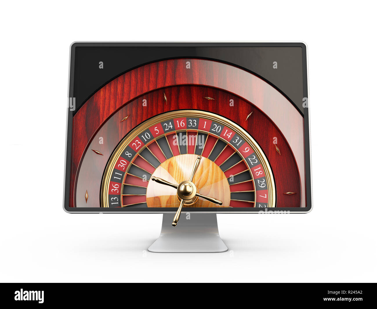 3d illustration of Monitor with casino roulette wheel on screen ...