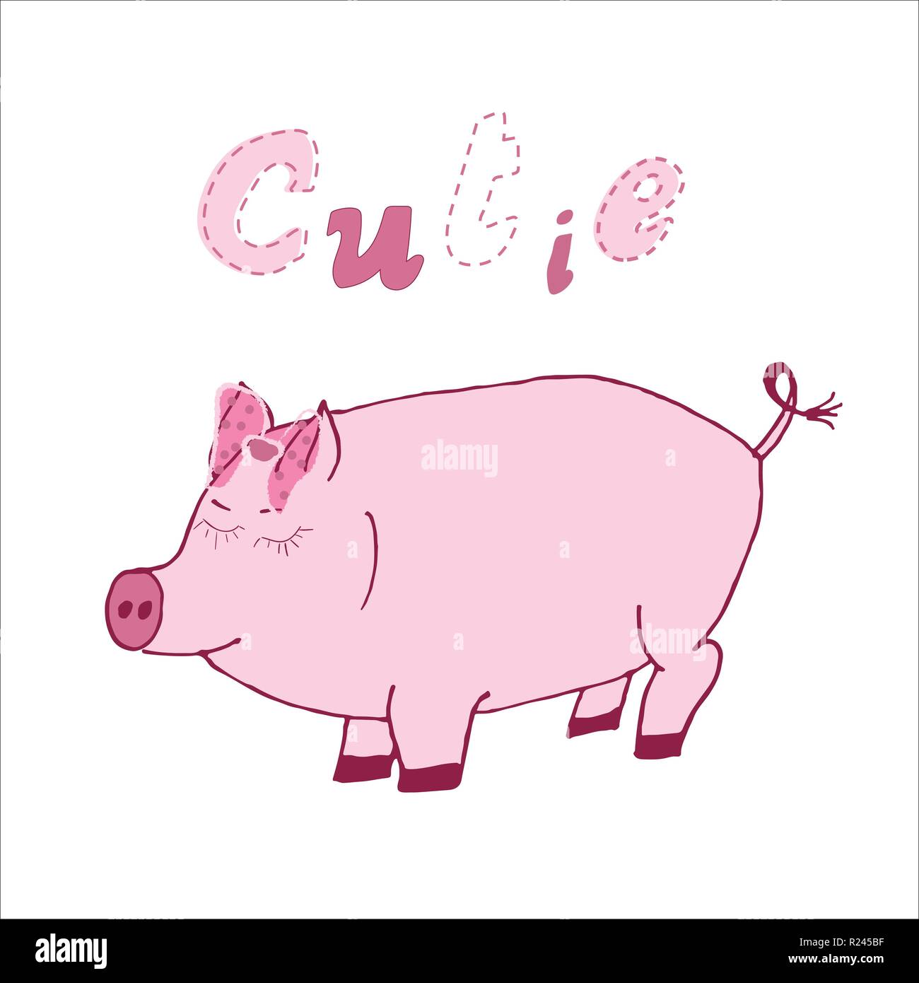 Hand drawn vector illustration of a cute cartoon pig with calligraphic ...