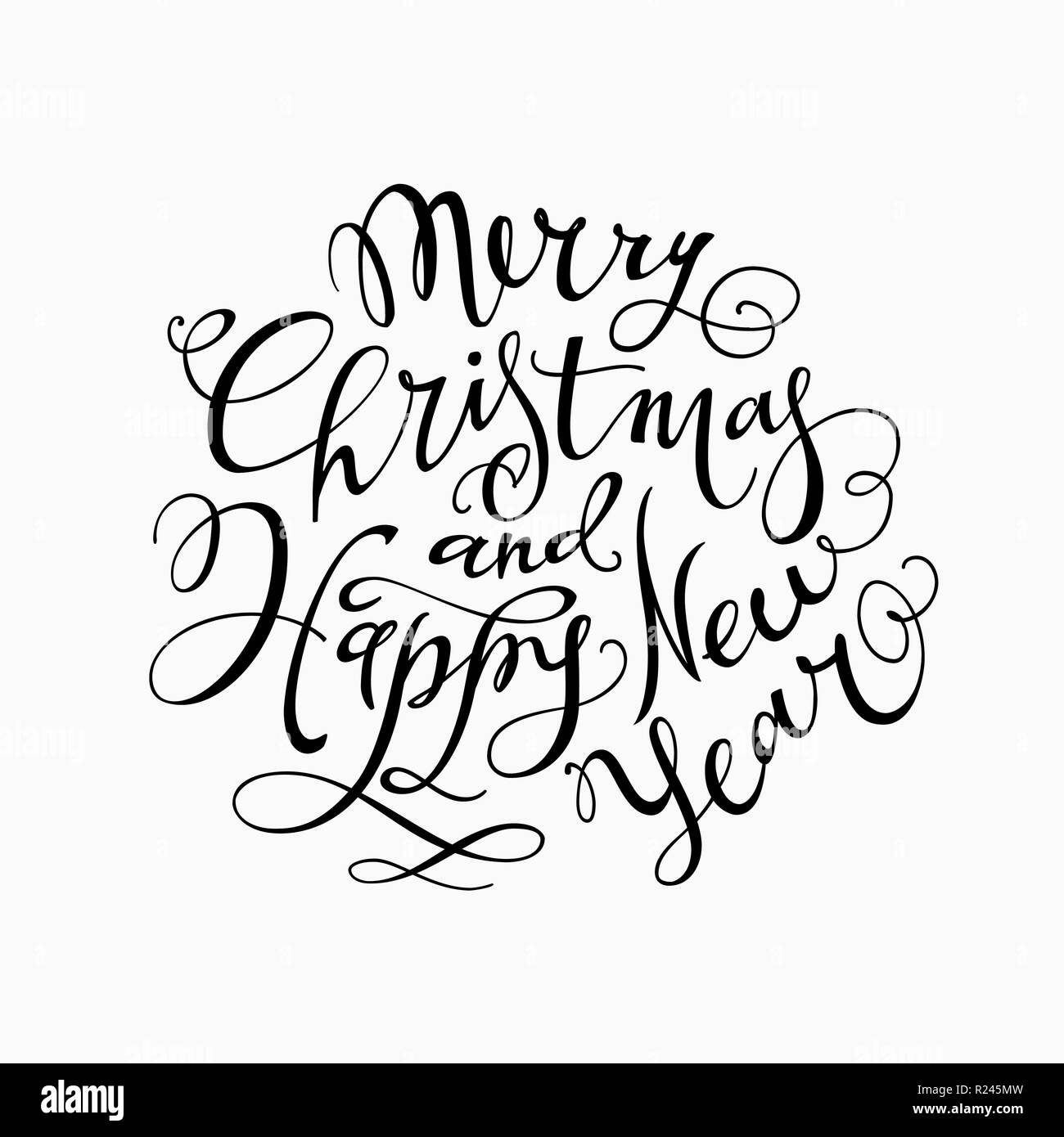 Merry Christmas And Happy New Year Hand Drawn Lettering Based On A