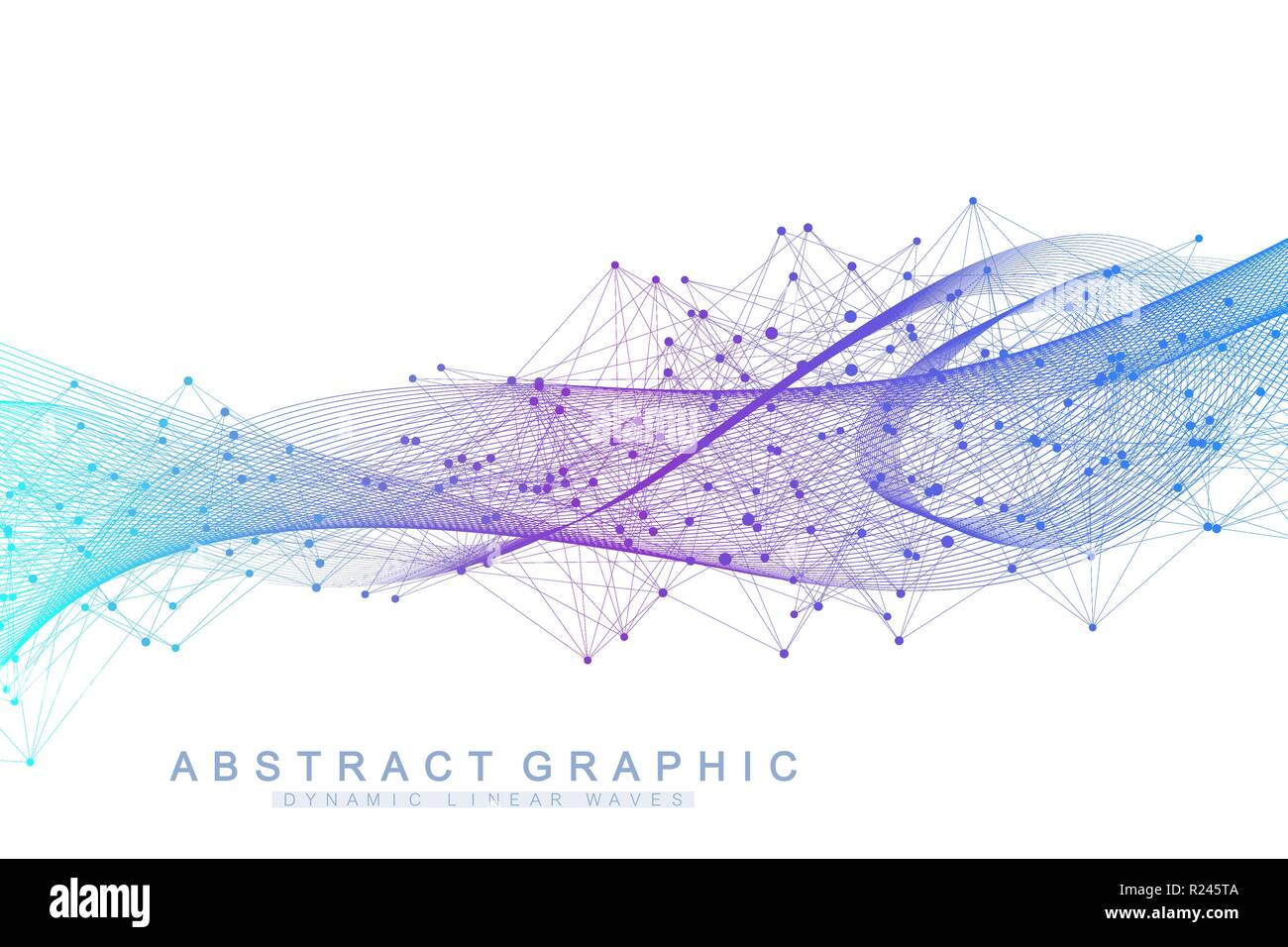 Vector abstract background with a colored dynamic waves, line and particles. Wave flow. Digital ...