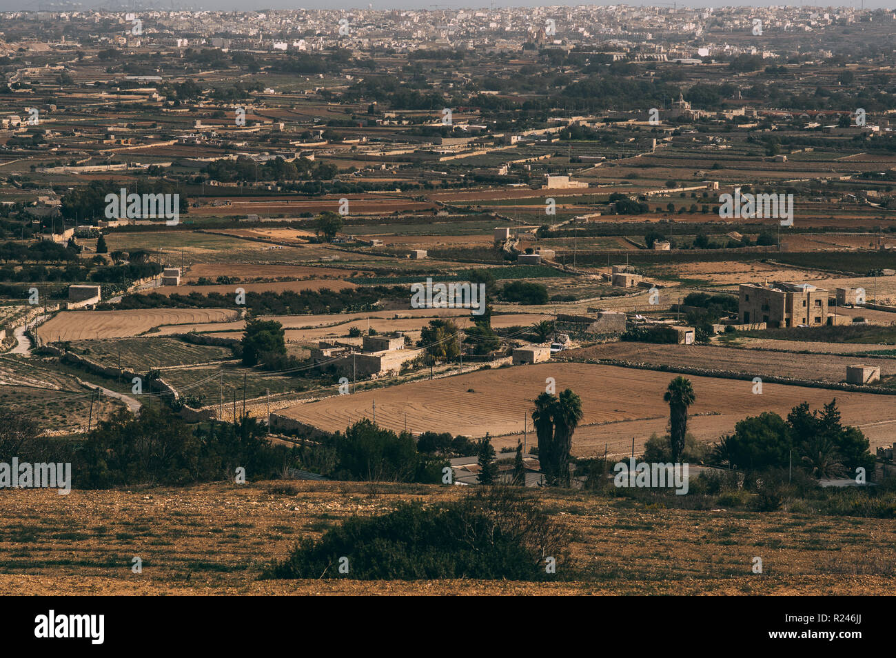 View to agriculture fields in countryside of Malta from the hill Stock ...