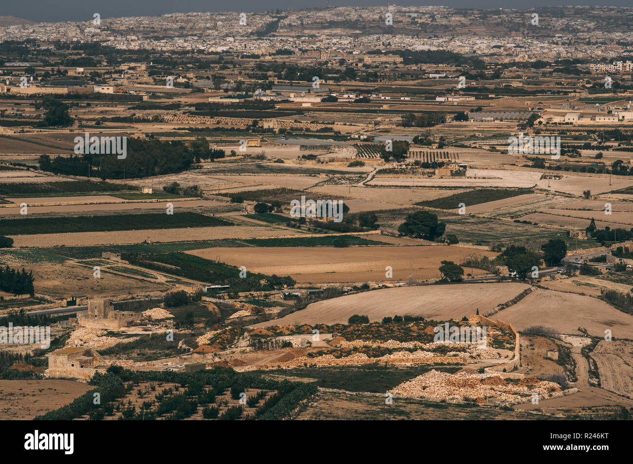 View to agriculture fields in countryside of Malta from the hill Stock ...