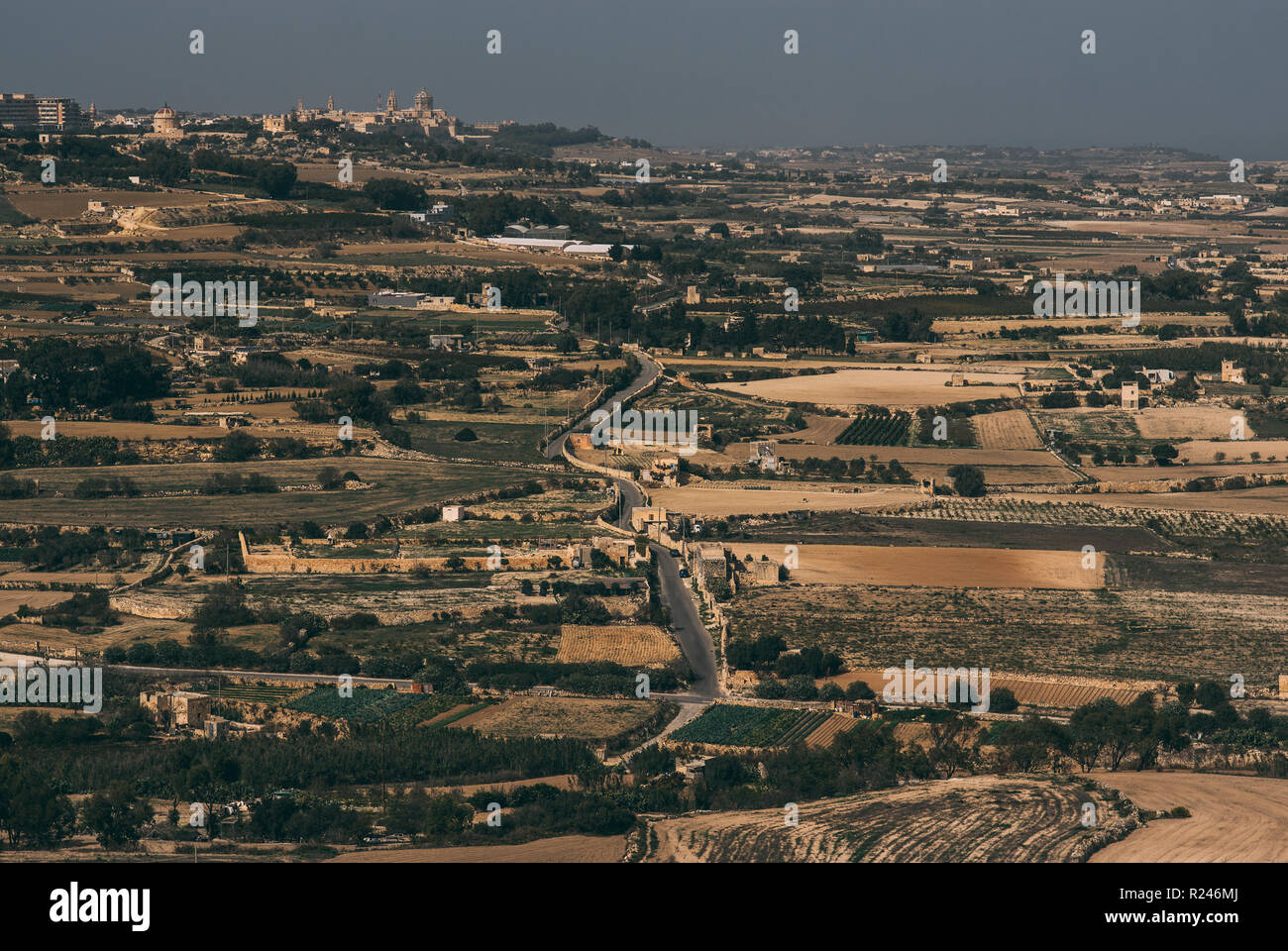 View to agriculture fields in countryside of Malta from the hill Stock ...
