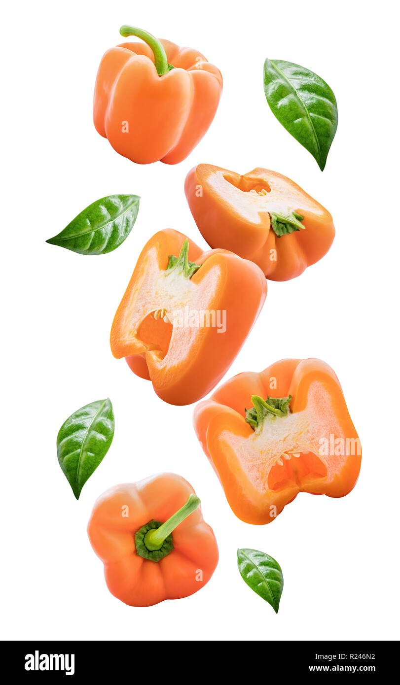 Flying peppers isolated on white background Stock Photo - Alamy