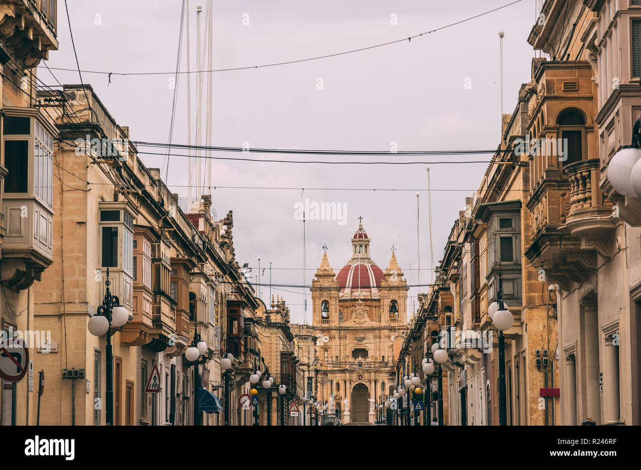 Stree view in Zabbar, Zabbar Parish Church, Malta Stock Photo - Alamy