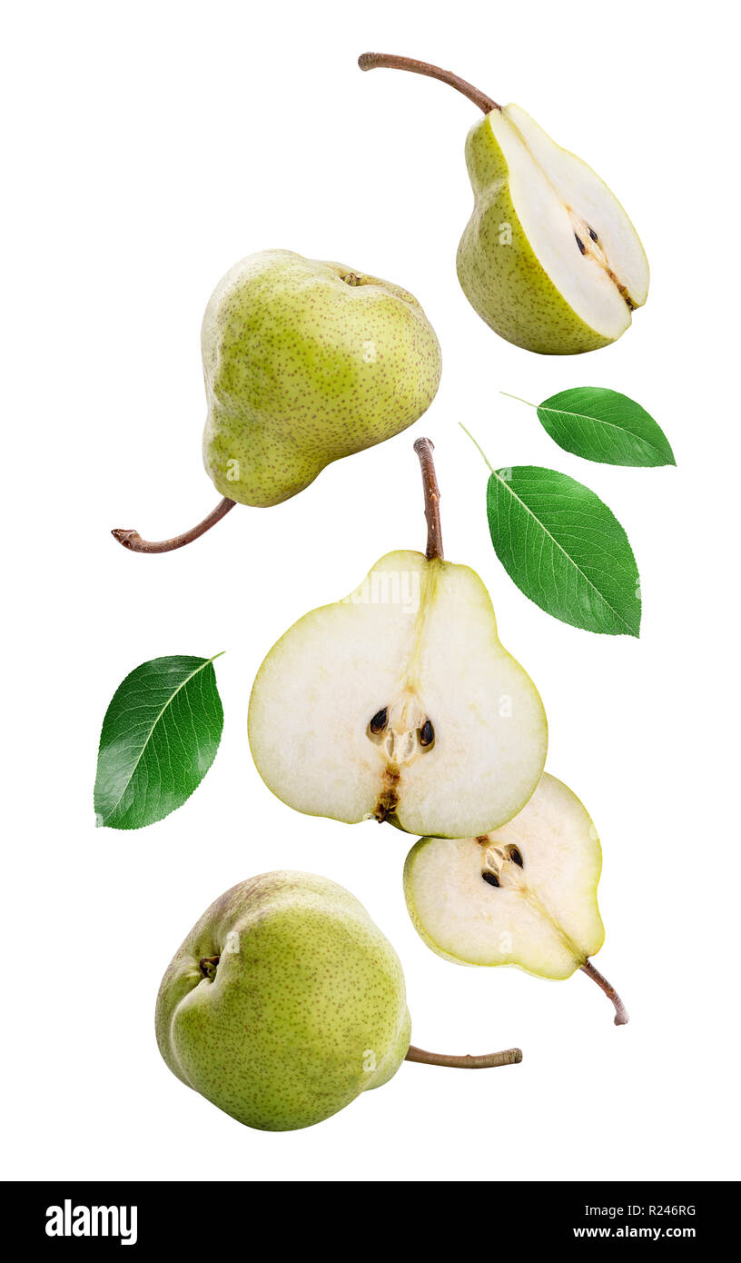 Flying pears isolated on white background Stock Photo - Alamy