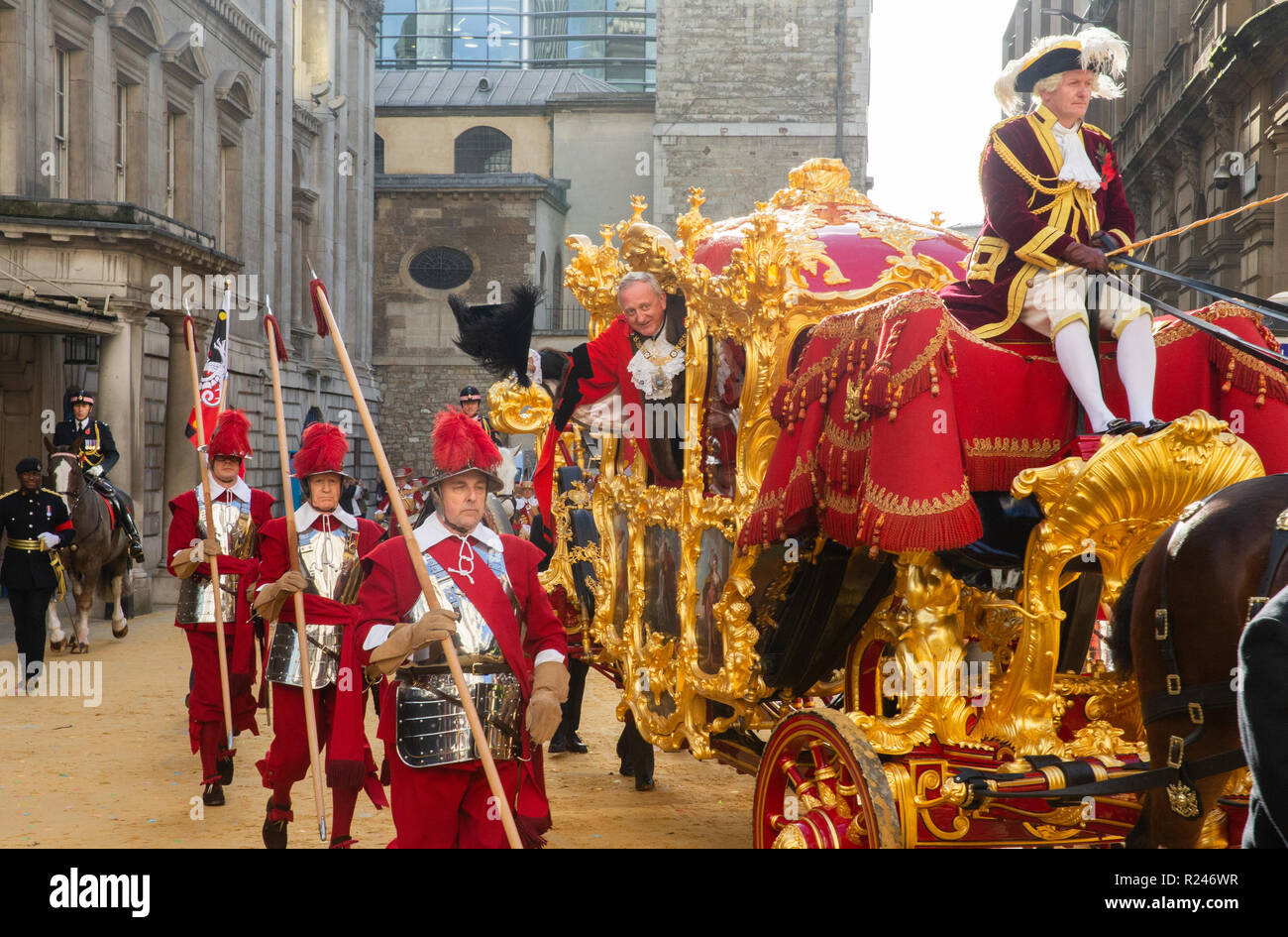 The New Lord Mayor, Peter Estlin, leans out of the Gold coach and waves ...