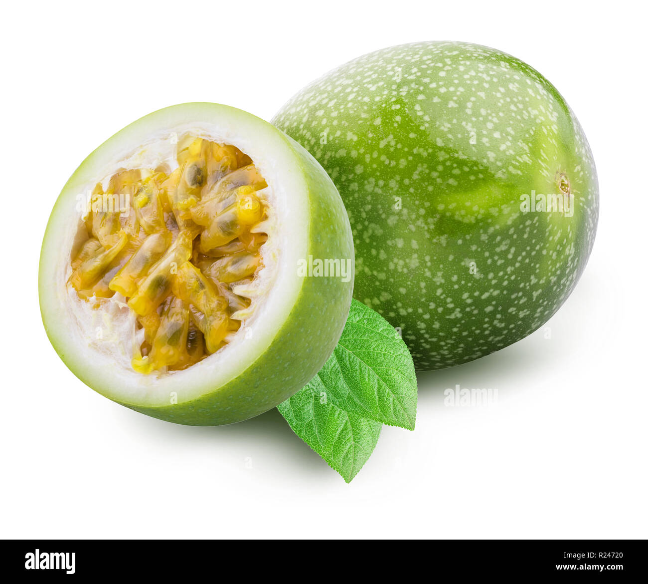 Green passion fruit isolated on white background with shadow. Clipping ...