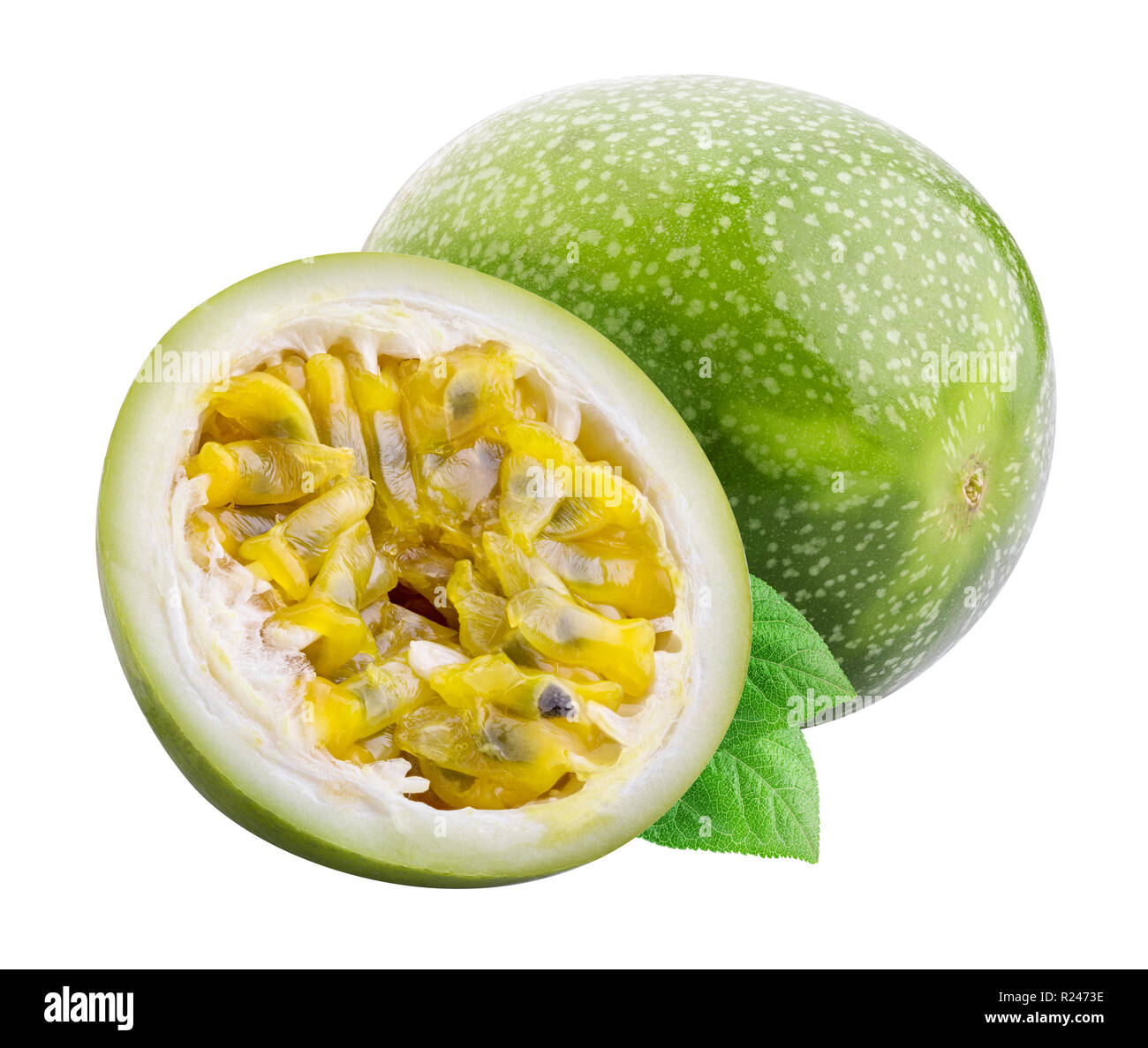 Green passion fruit isolated on white background with shadow. Clipping ...