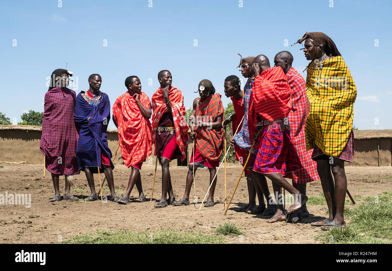 Masai Mara members sing tribal songs to greet guests to their village ...