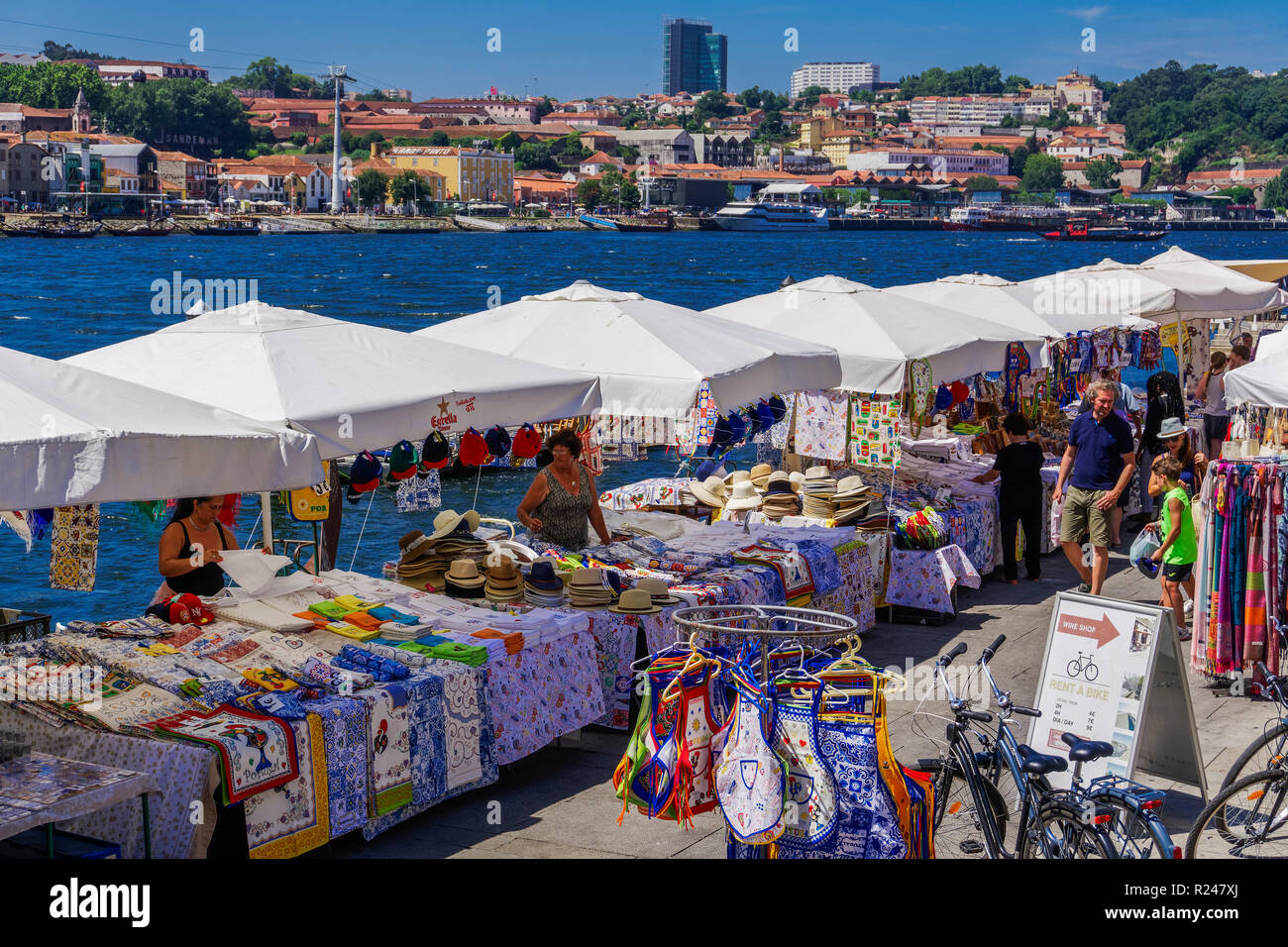 Open air street stalls and markets with cork and gift products on Douro ...