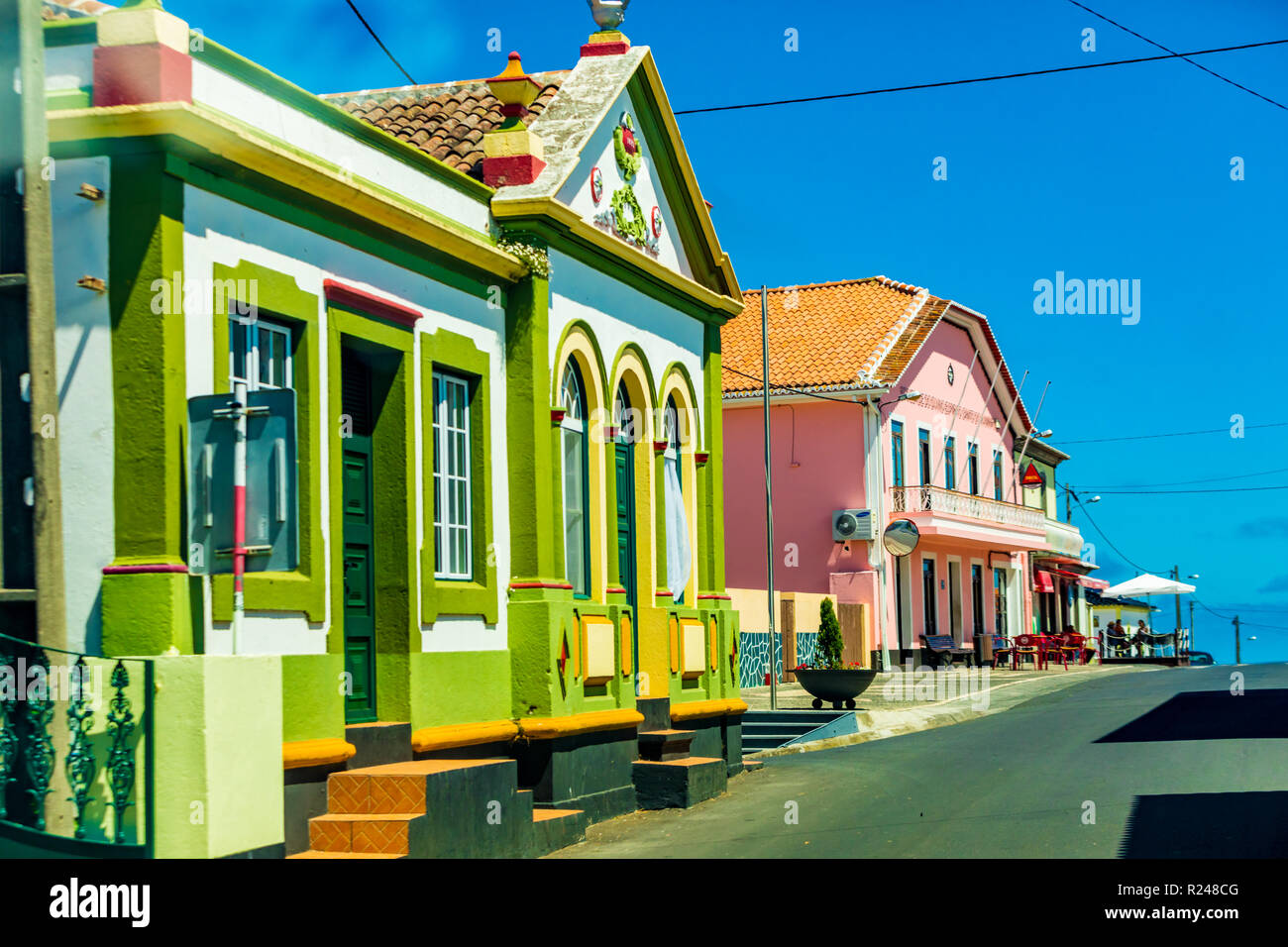 Colorful buildings in the little town called Sao Mateus village around ...