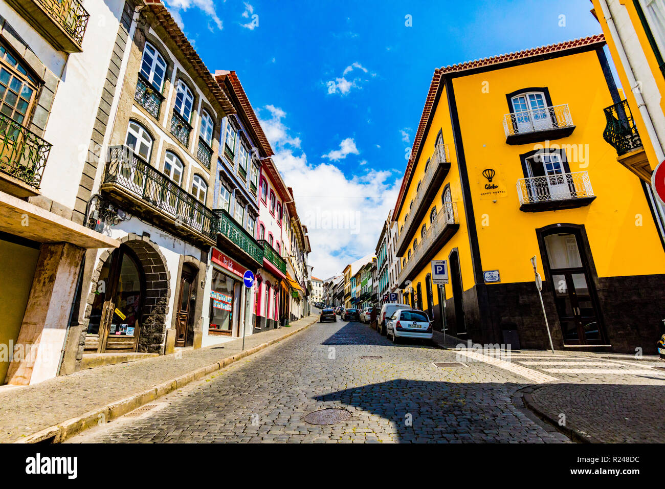 Colorful buildings in the little town called Sao Mateus village around ...