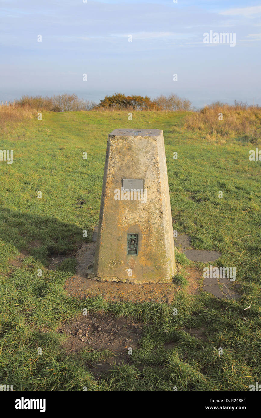 ditchling beacon trig point on the south downs way Stock Photo - Alamy