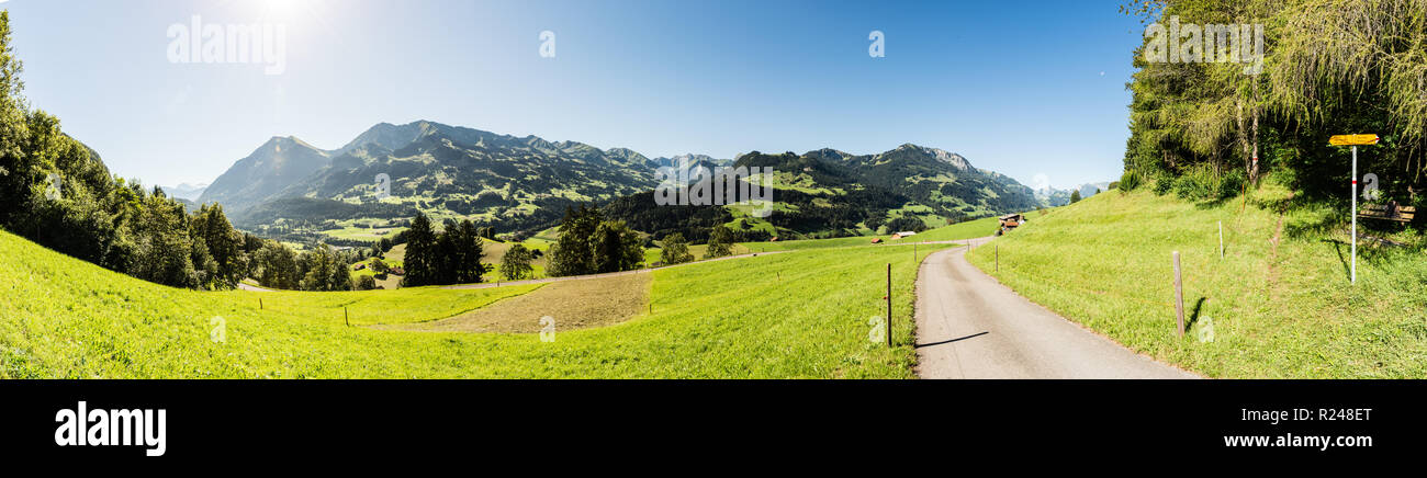 hiking trail in the simmental valley of bern, mountains and nature ...