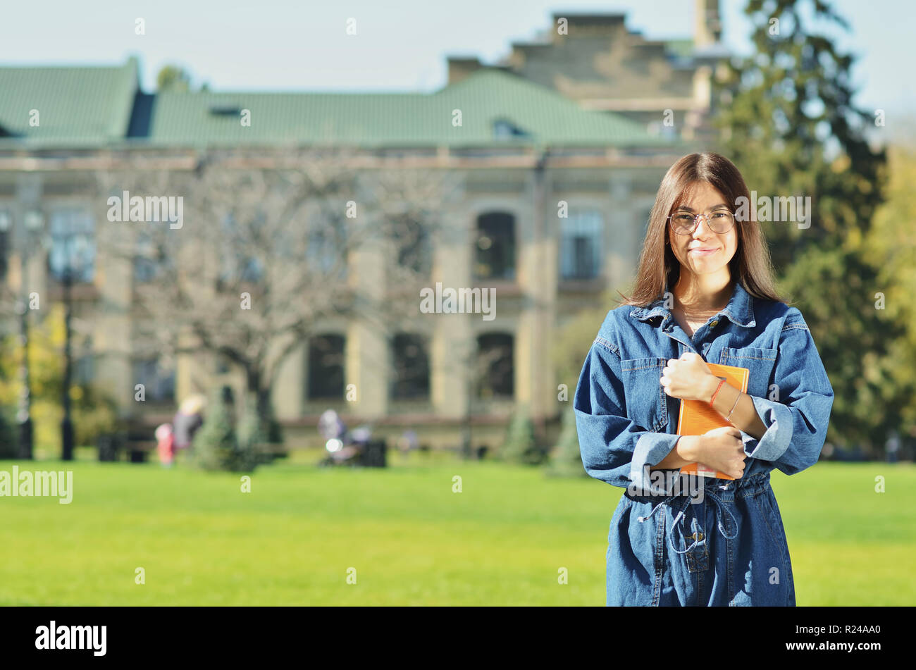 Portrait of a Student wearing glasses University on Campus Stock Photo ...