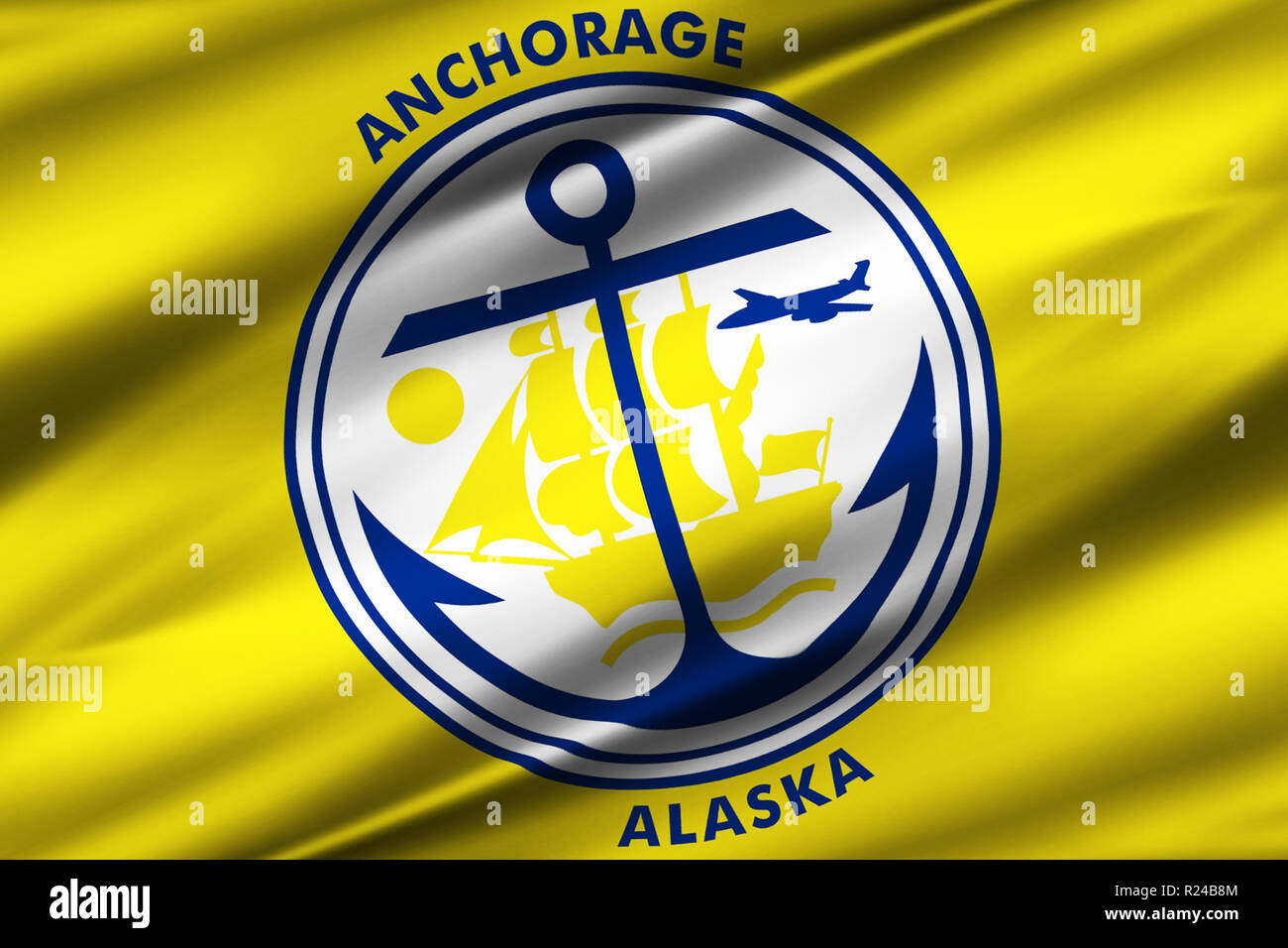 Anchorage Alaska 3D waving flag illustration. Texture can be used as ...
