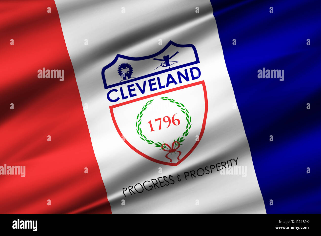 Cleveland 3D waving flag illustration. Texture can be used as ...
