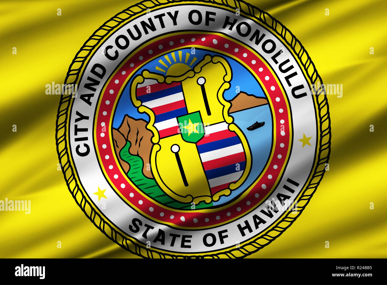 Honolulu Hawaii 3D waving flag illustration. Texture can be used as ...