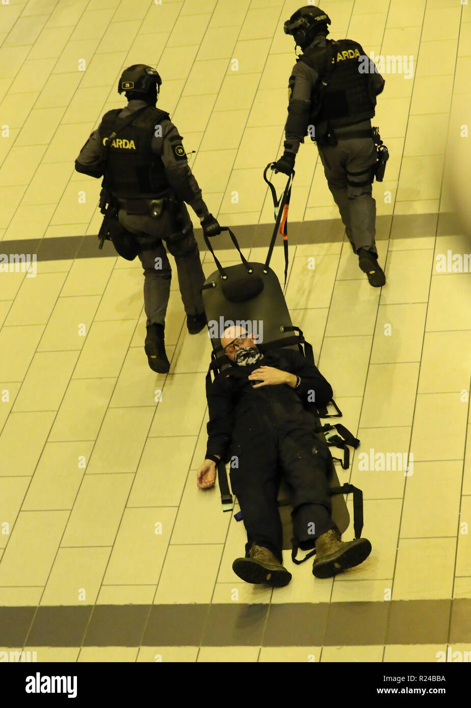 EDITORS NOTE: THIS IS A TRAINING EXERCISE Garda officers attend to a ...