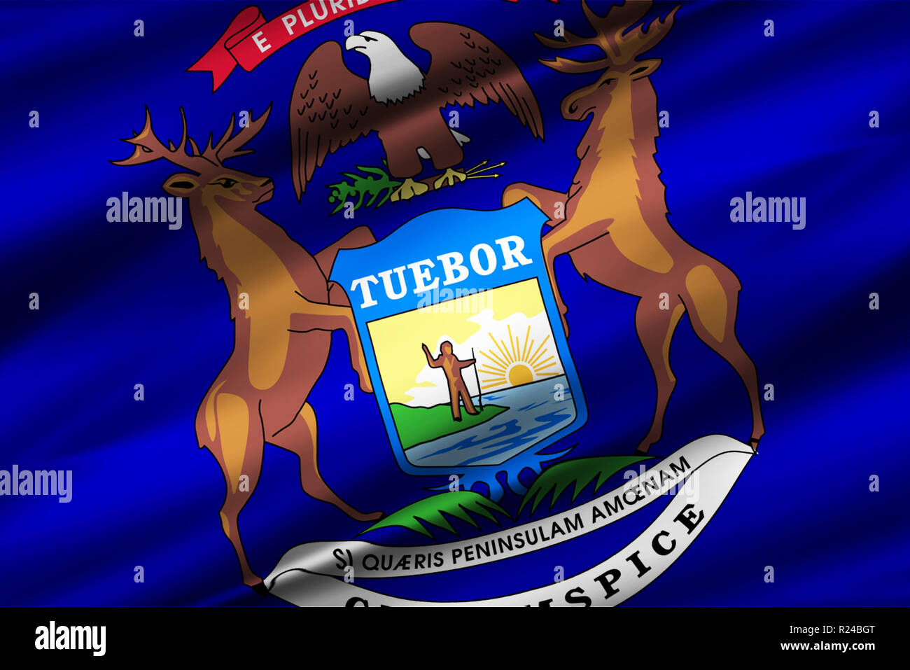 Michigan 3D waving flag illustration. Texture can be used as background ...