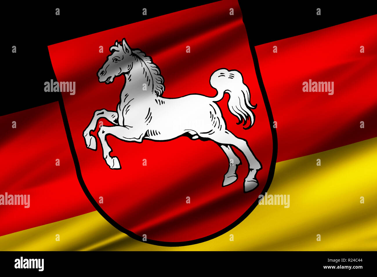 Lower Saxony 3D waving flag illustration. Texture can be used as ...