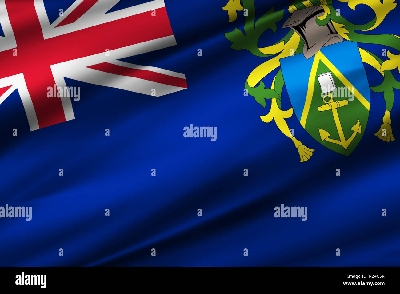 Pitcairn Islands 3D waving flag illustration. Texture can be used as ...