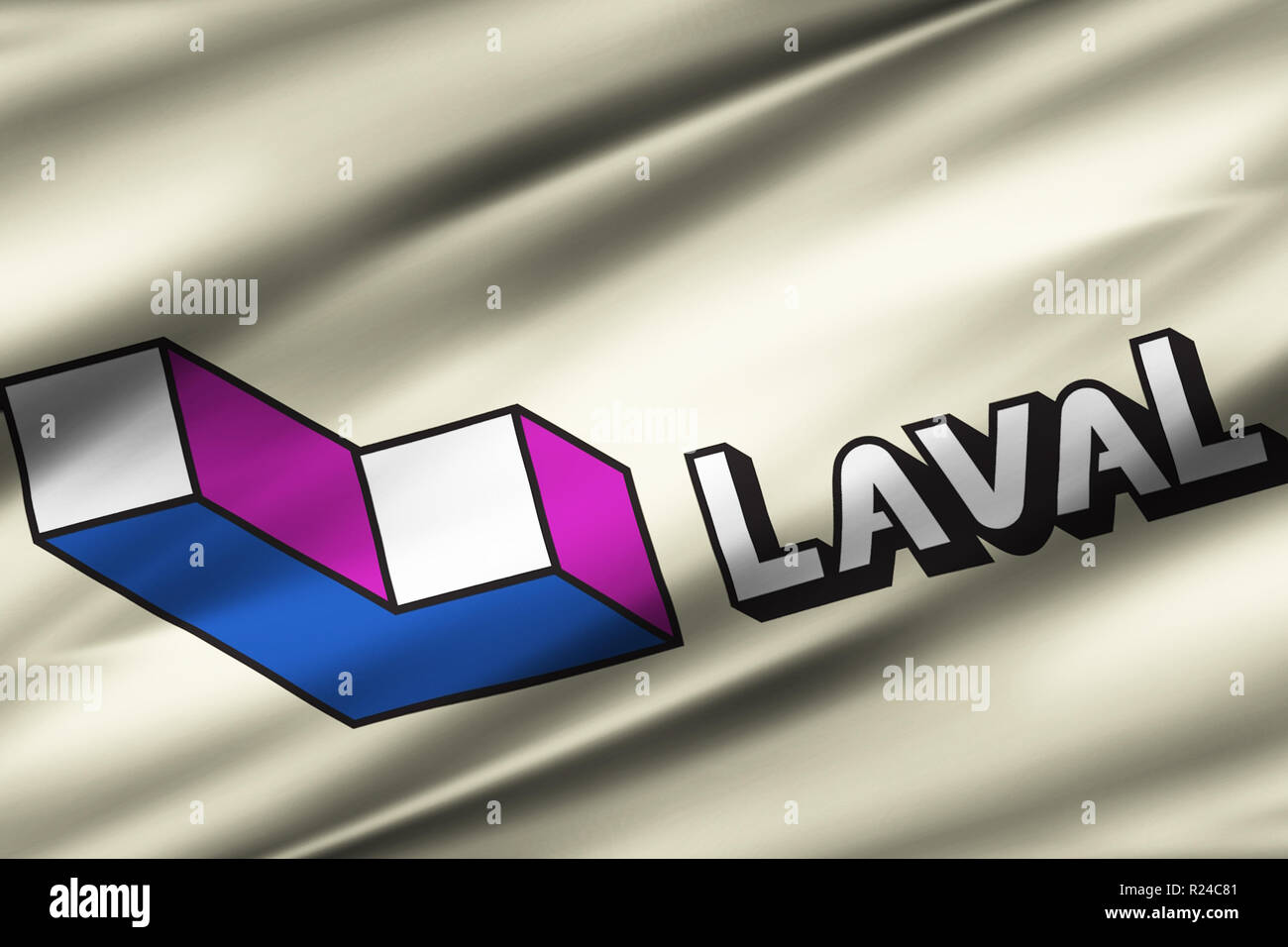 Laval Quebec 3D waving flag illustration. Texture can be used as ...