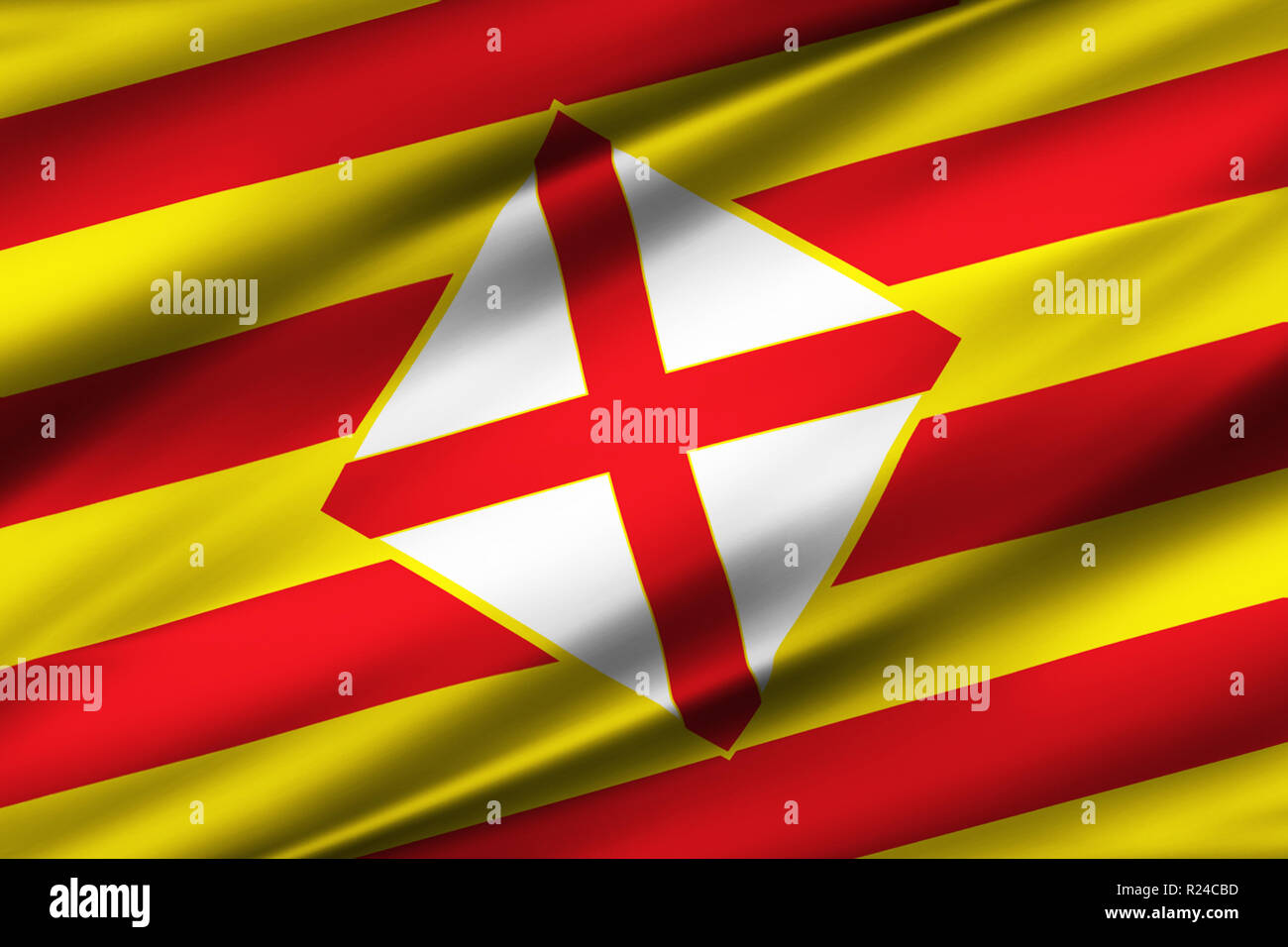 Barcelona 3D waving flag illustration. Texture can be used as ...
