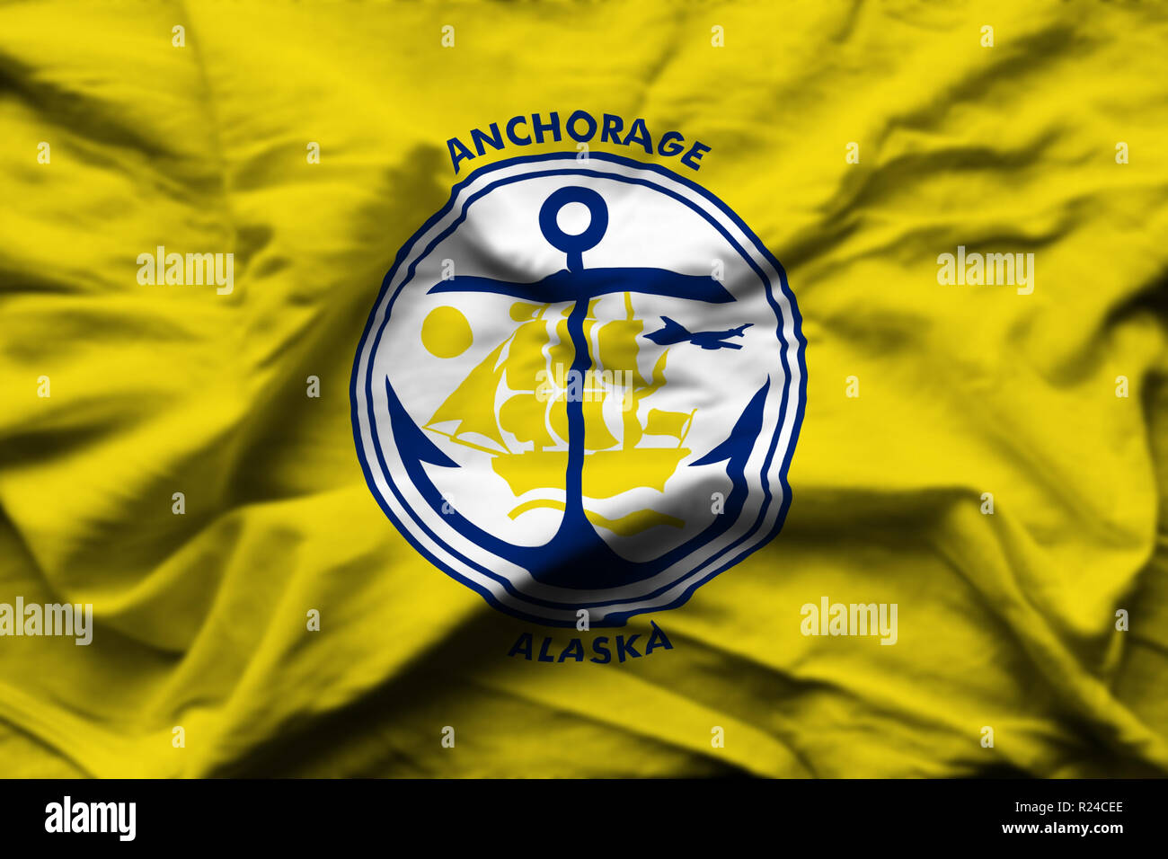 Anchorage Alaska 3D wrinkled flag illustration. Usable for background ...
