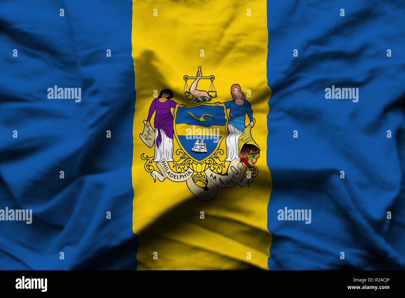 Philadelphia Pennsylvania 3D wrinkled flag illustration. Usable for ...