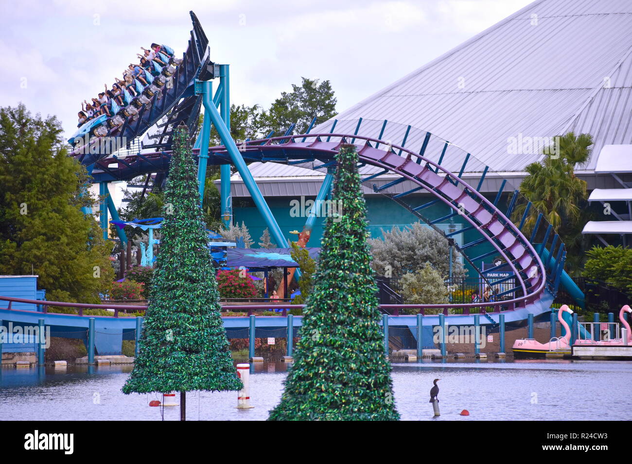 Orlando, Florida. October 19, 2018 Amazing rollercoaster and Christmas ...