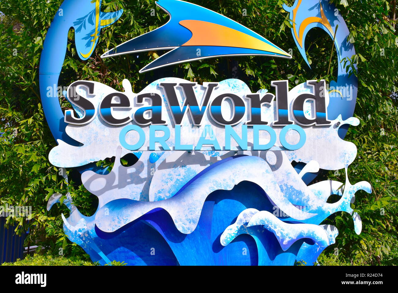 Orlando, Florida. October 19, 2018 Colorful Seaworld Sign on forest ...