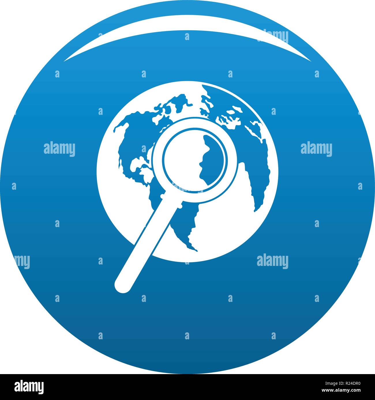 Magnifier on earth icon vector blue circle isolated on white background ...