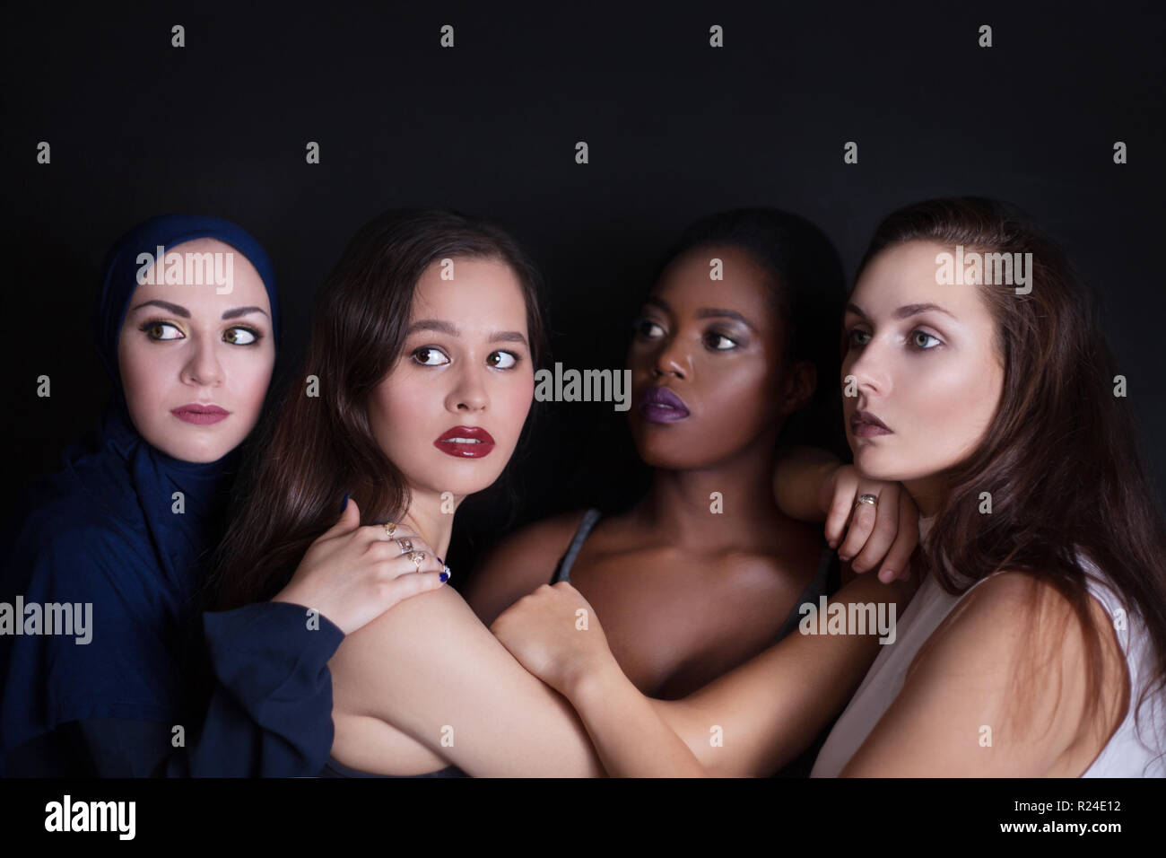 Portrait of four girls with different skin color and nationality in the ...