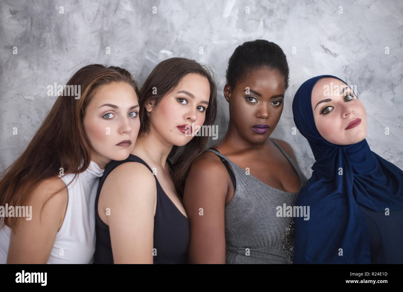Portrait of four girls with different skin color and nationality in the ...