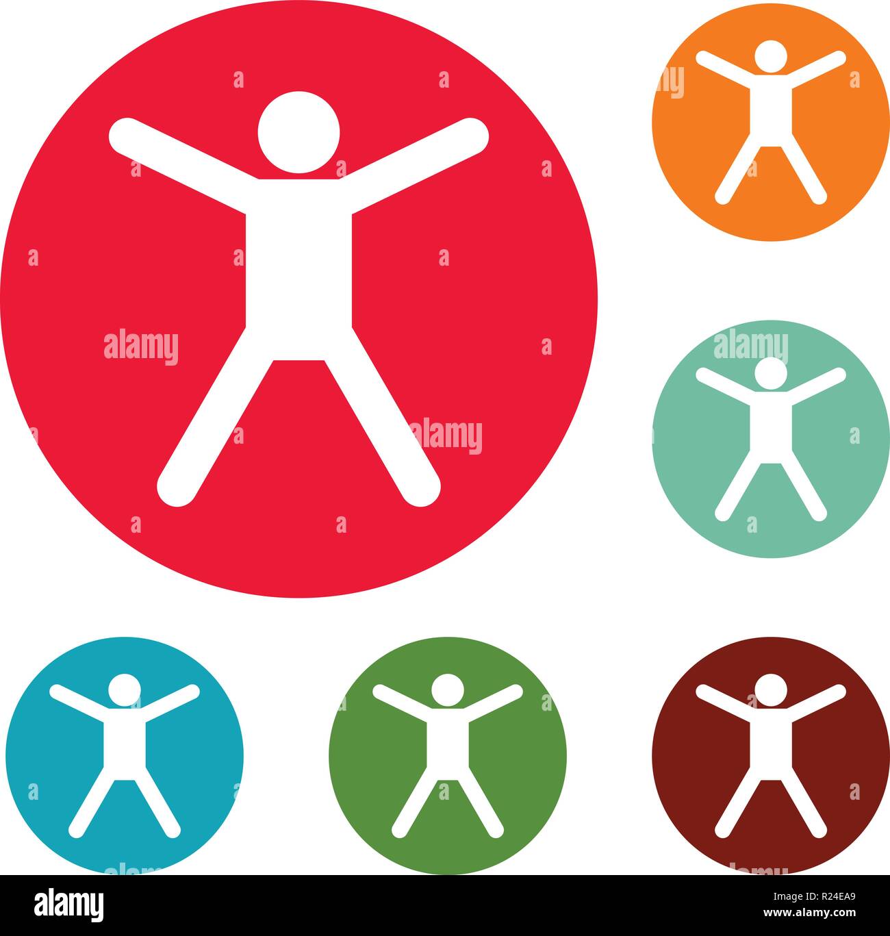 Stick figure stickman icons circle set vector isolated on white ...