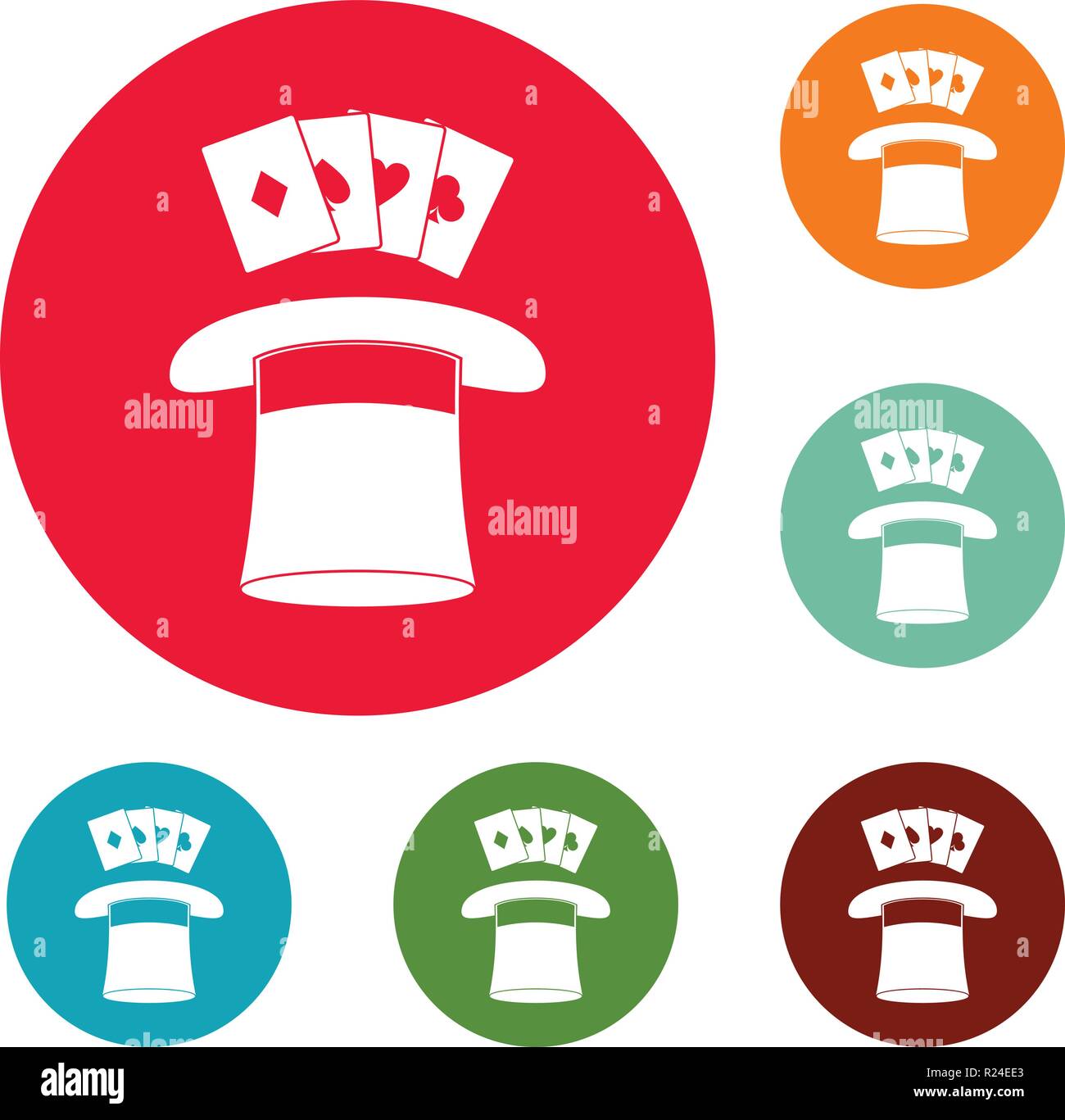 Hat with card icons circle set vector isolated on white background ...