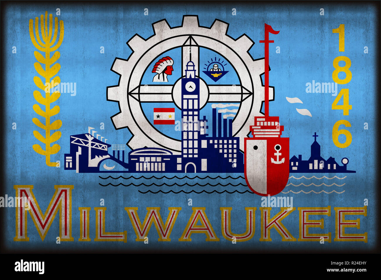 Milwaukee Wisconsin rusty flag illustration. Usable for background and ...