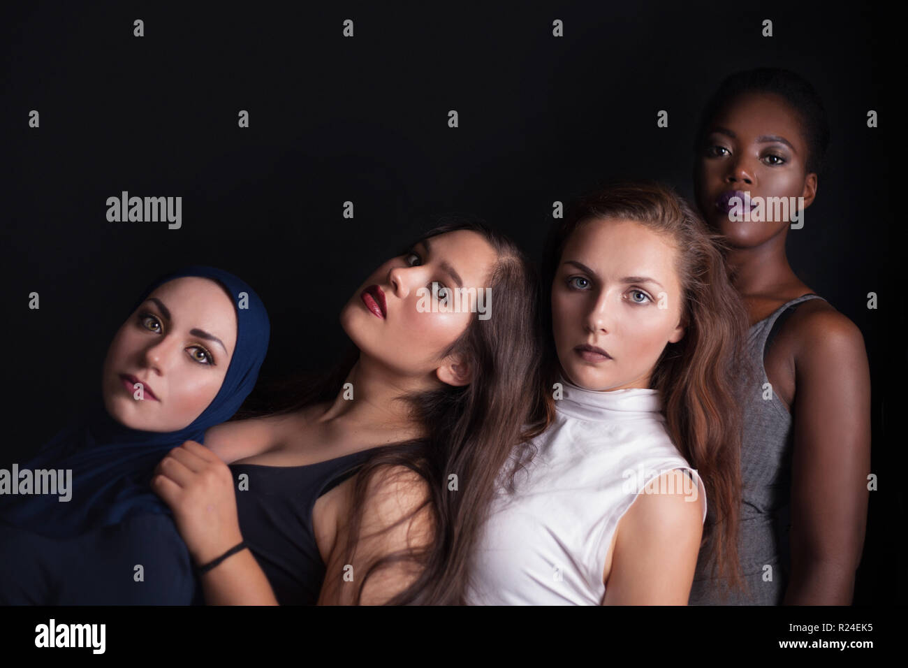 Portrait of four girls with different skin color and nationality in the ...