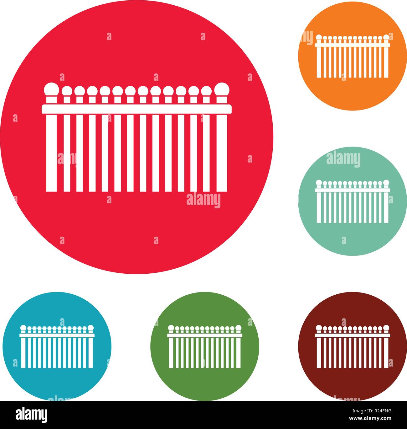 Fence with ball icons circle set vector isolated on white background ...