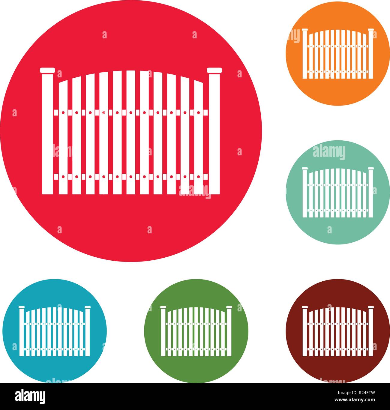 Wooden fence icons circle set vector isolated on white background Stock ...
