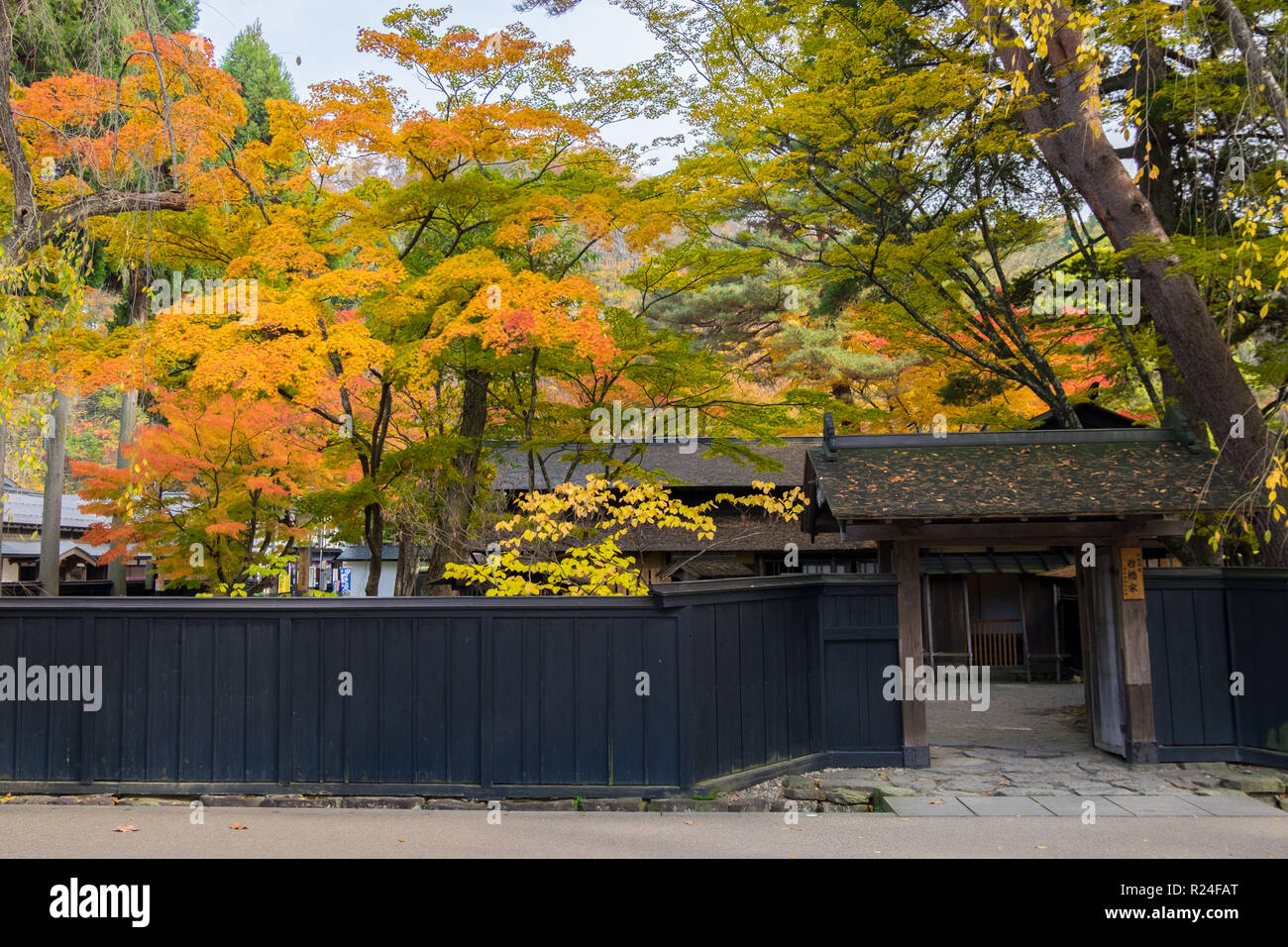A traditional Japanese gate along Bukeyashiki street during the height ...