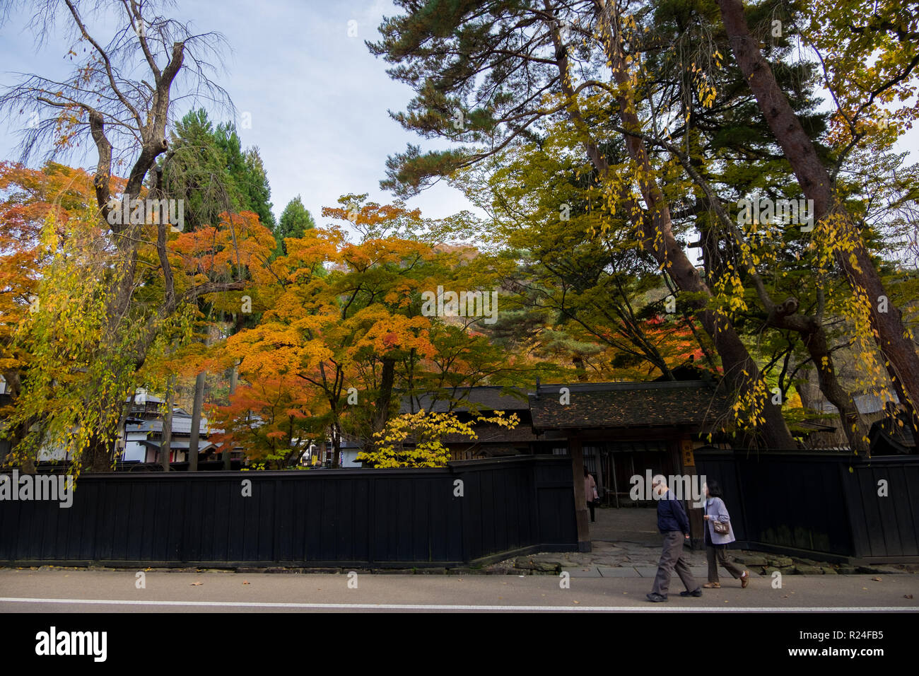 A traditional Japanese gate along Bukeyashiki street during the height ...