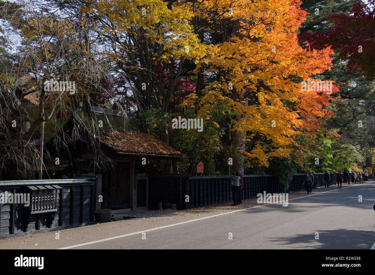 A traditional Japanese gate along Bukeyashiki street during the height ...